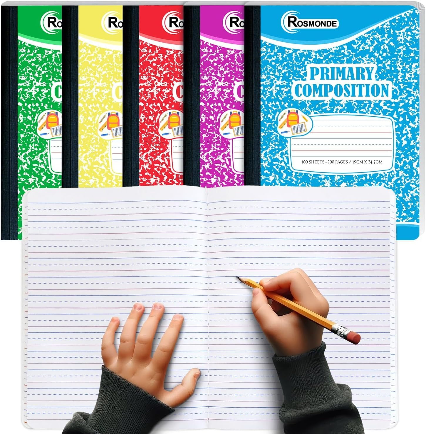 Composition Notebooks Primary Ruled 5 Pack, 200 Pages (100 Sheets ...