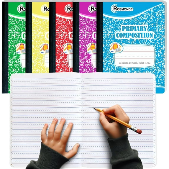 Composition Notebooks Primary Ruled 5 Pack, 200 Pages (100 Sheets ...
