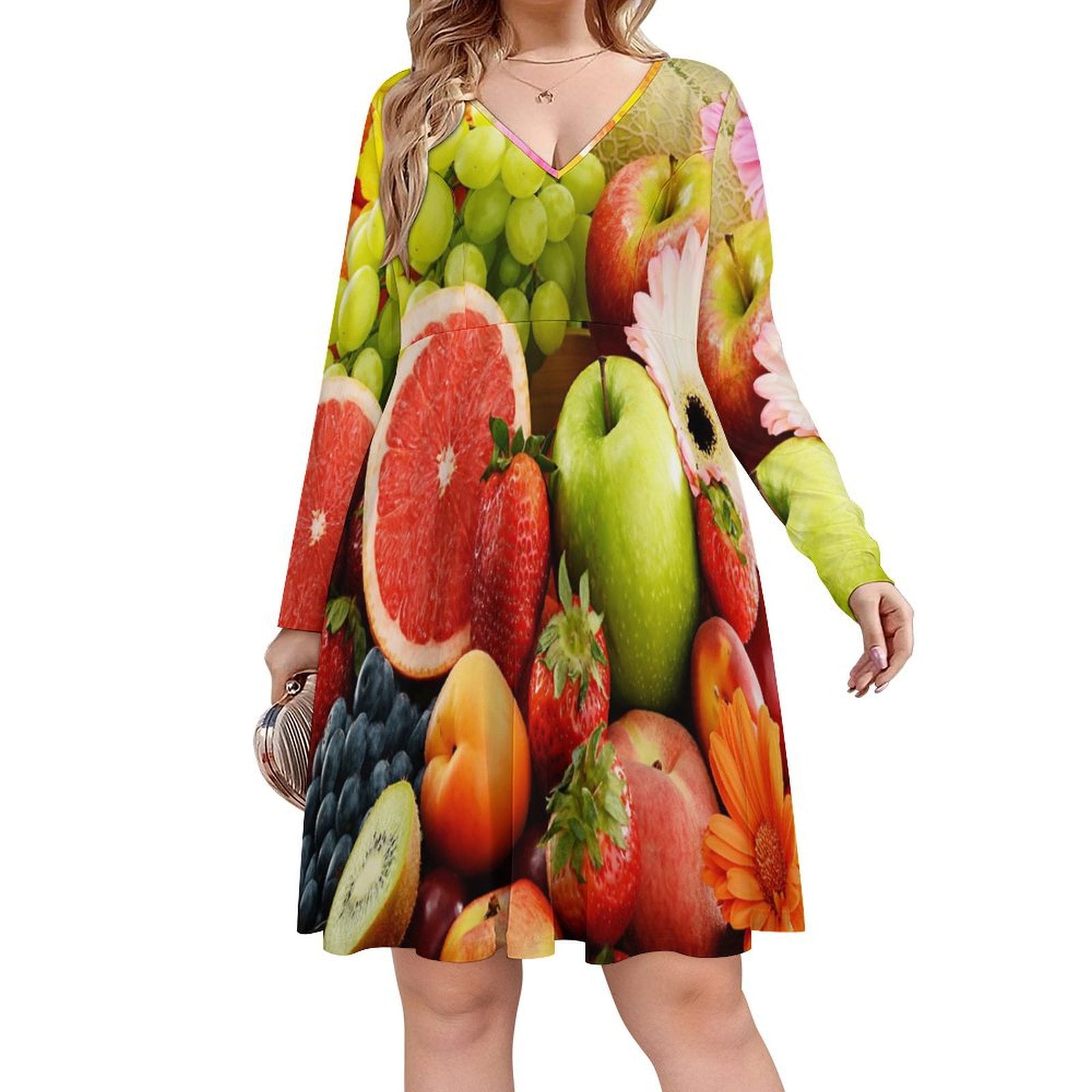 Composition with Assorted Fruits Long Sleeve Dresses For Women Vintage ...
