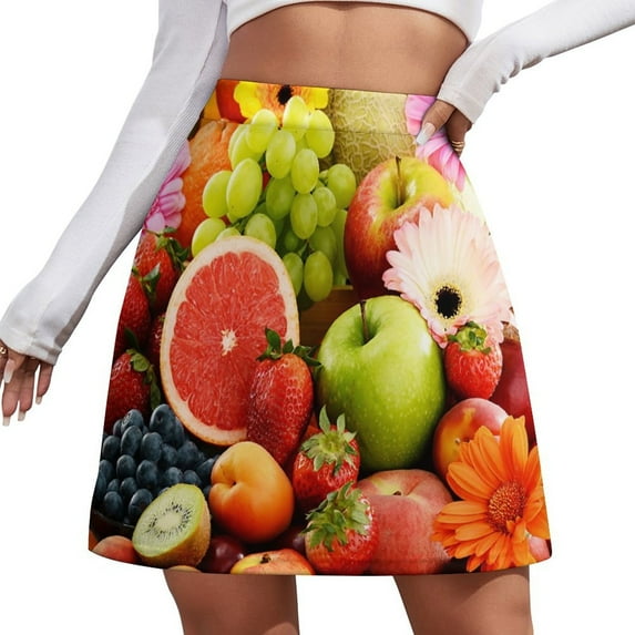 Composition with Assorted Fruits Women's High Waist Skirt Stretchy ...