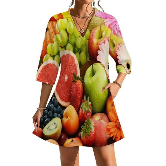 Composition with Assorted Fruits Womens Dress With Pockets Summer V ...