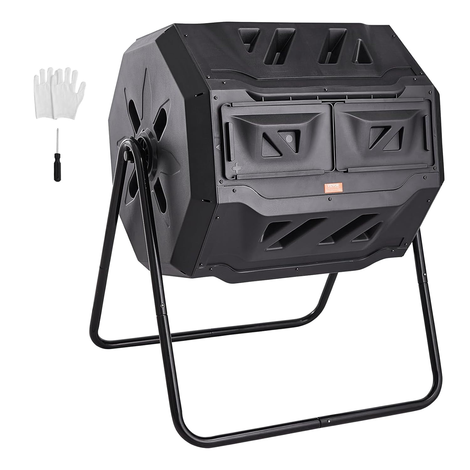 Compost Bin, 43-Gal Dual Chamber Composting Tumbler, Large Tumbling ...