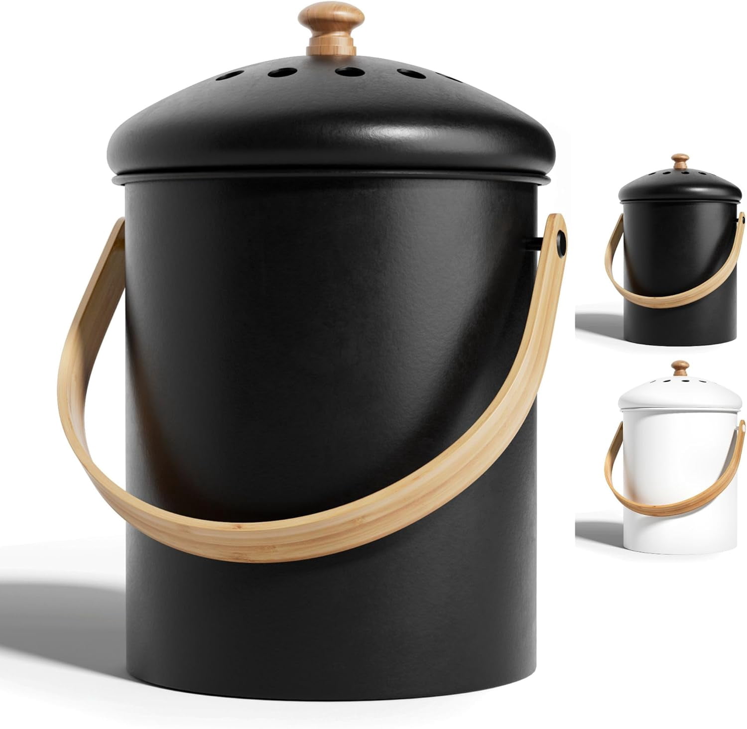 Compost Bin Kitchen Counter - 1.3 Gallon Black Stainless Steel Kitchen ...