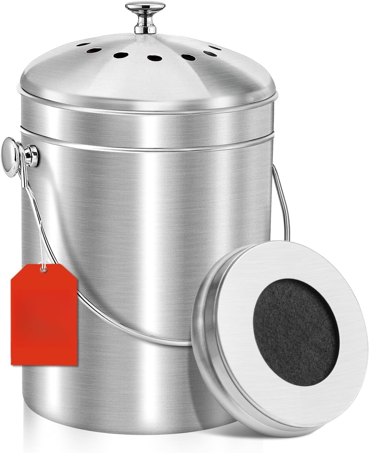 Compost Bin for Kitchen Countertop, 1.3 Gallon Matte Copper Stainless ...