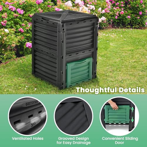 Compost Bin Outdoor, 80 Gallon Garden Compost Bin with Top Lid & Bottom ...