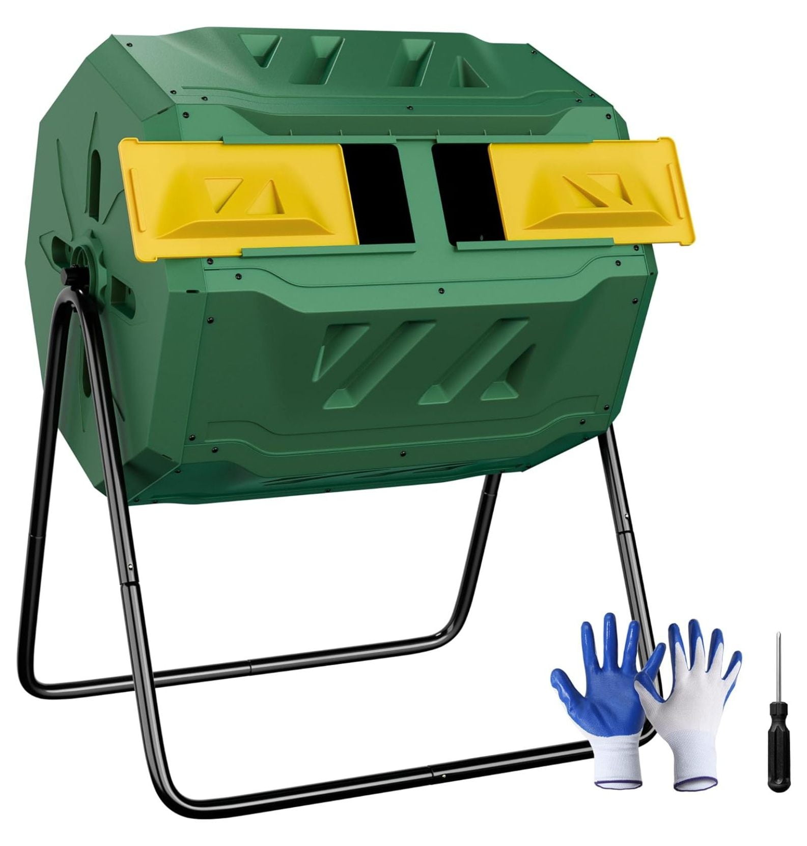 Compost Bin Outdoor Dual Chamber Tumbling Composter 43 Gallon BPA Free ...