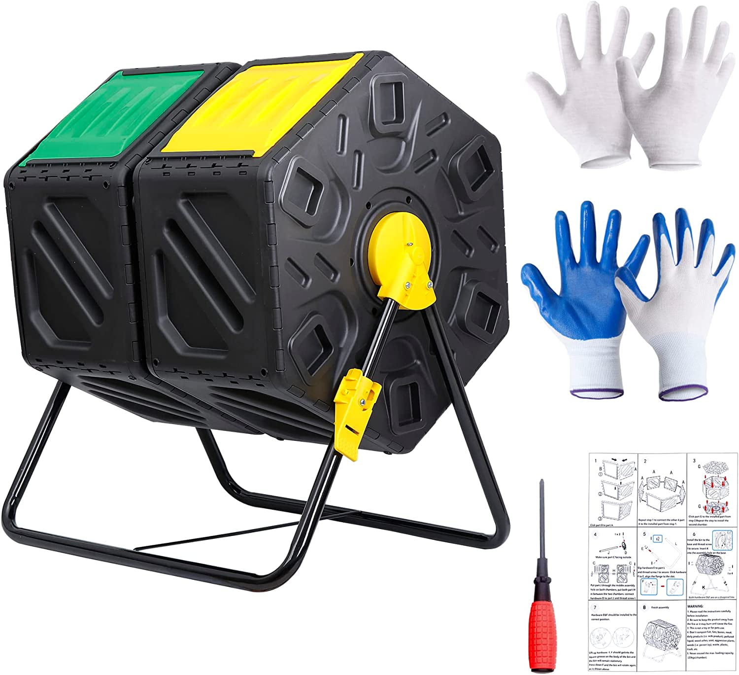 Compost Bin Tumbling Composter Rotating w/ 2 Sliding Doors Compost Bin ...