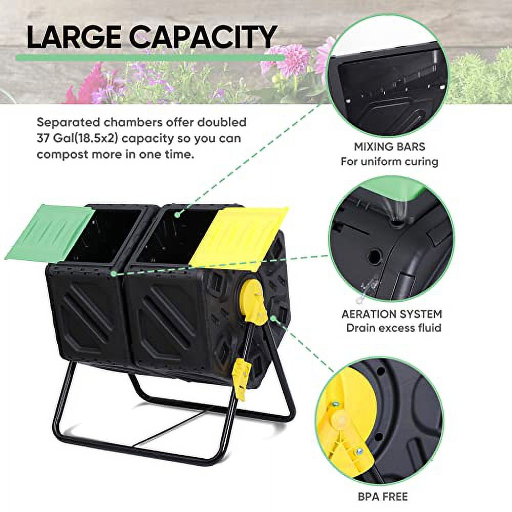 Compost Bin Tumbling Composter Rotating w/ 2 Sliding Doors Compost Bin ...
