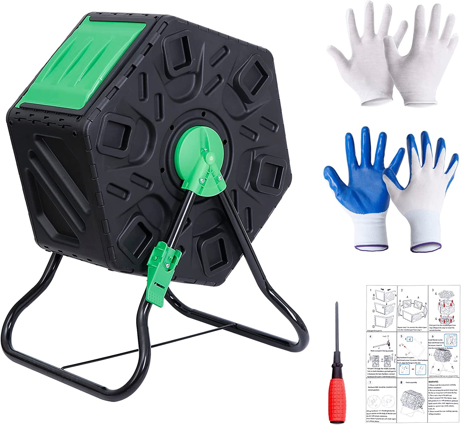 Compost Bin Tumbling Composter Rotating w/Sliding Doors Compost Bin ...