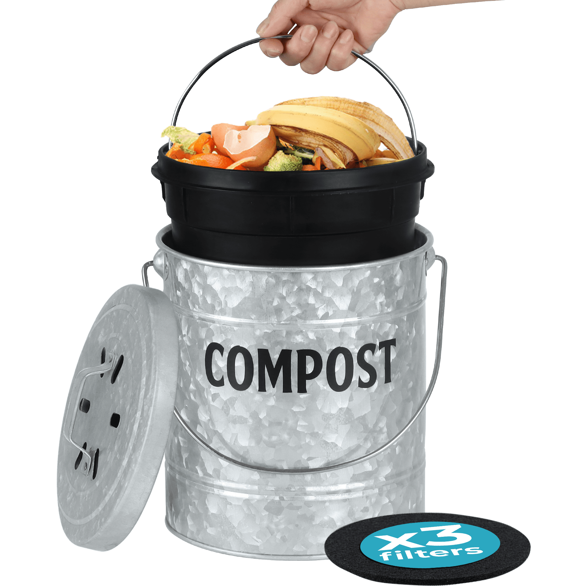 Compost Bin for Kitchen Counter by Saratoga Home - Family Sized, Silver ...