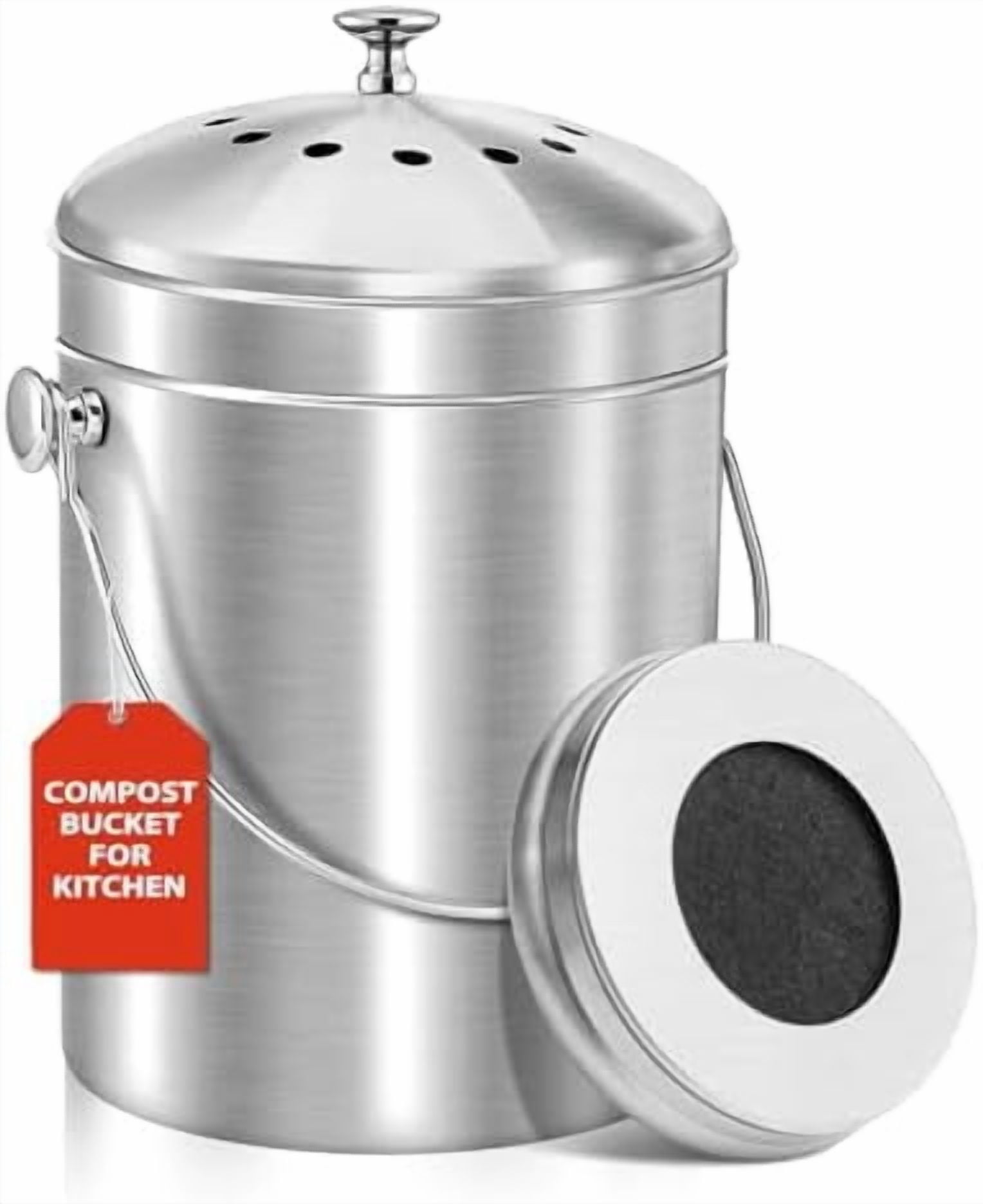 Compost Bucket for Kitchen Countertop, 1.3 Gallon Stainless Steel ...