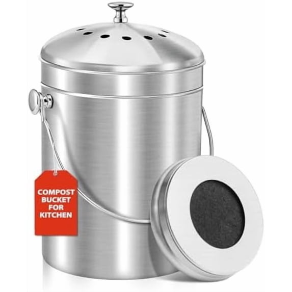 Compost Bucket for Kitchen Countertop, 1.3 Gallon Stainless Steel ...