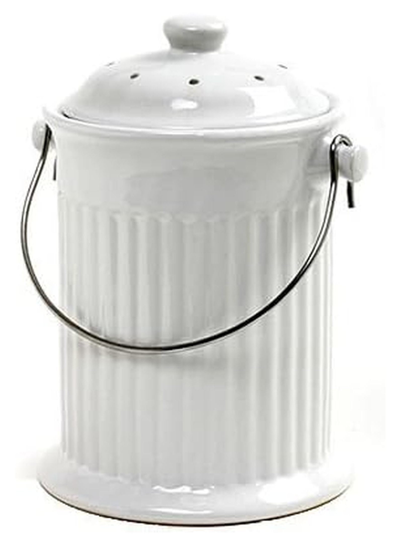 Compost Crock 1 Gallon White - Ceramic Kitchen Compost Bin with Lid ...