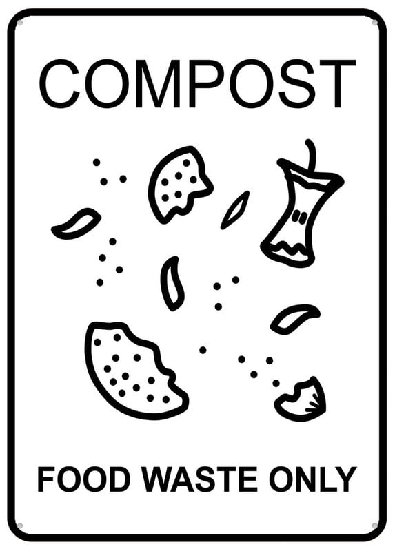 Compost Food Waste Only Sign 8 X 12 Inches Rust Free . Aluminum - Uv ...