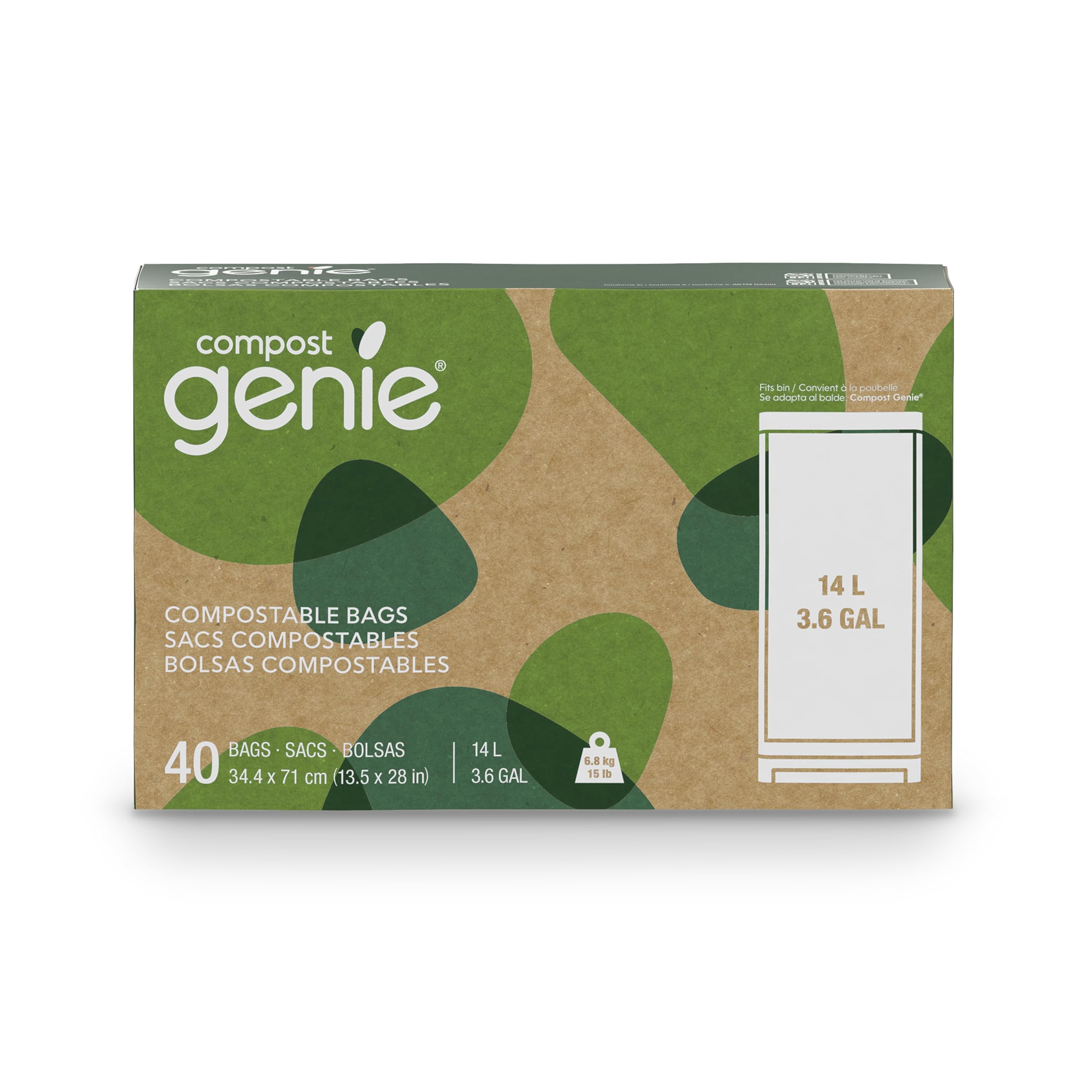 Compost Genie 3.6 Gallon AIF9 Compostable Bags, 40 Count, Sturdy for ...