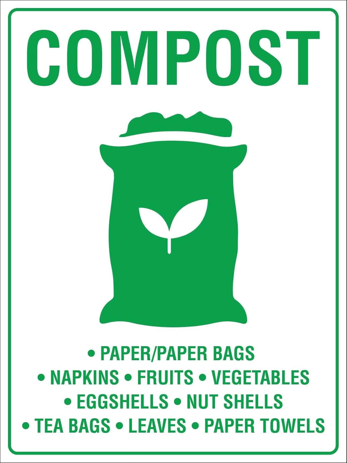 Compost Paper and Paper Bags Sign - Children Sign, 12 X 16 Inch Metal ...