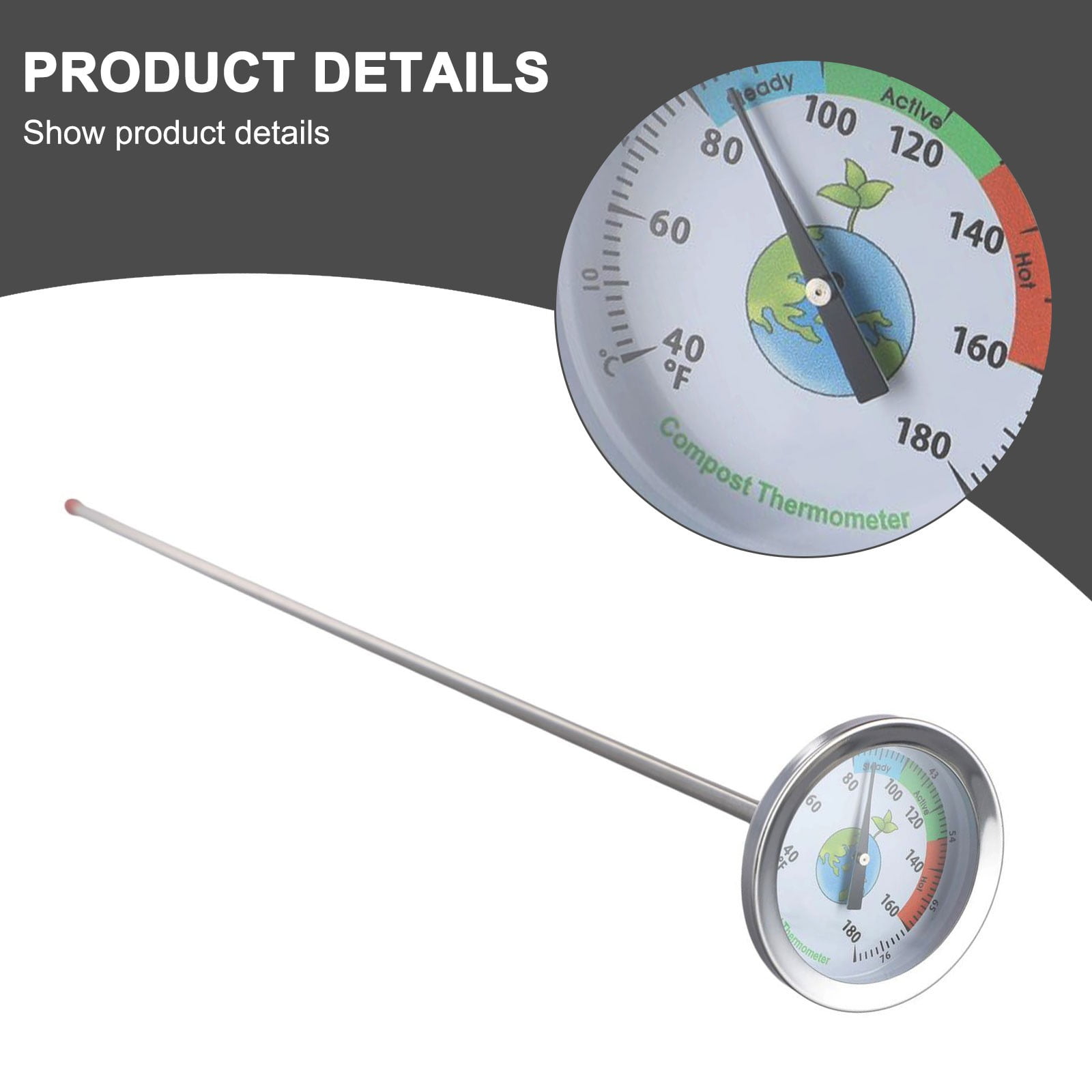 Compost Soil Tester Meter Probe Stainless Steel Thermometer Temperature ...