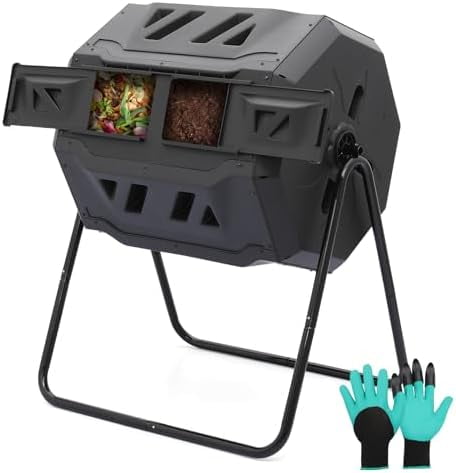 Compost Tumbler, 2 X 21.5 Gallons Dual Composter Chamber Outdoor, Easy ...