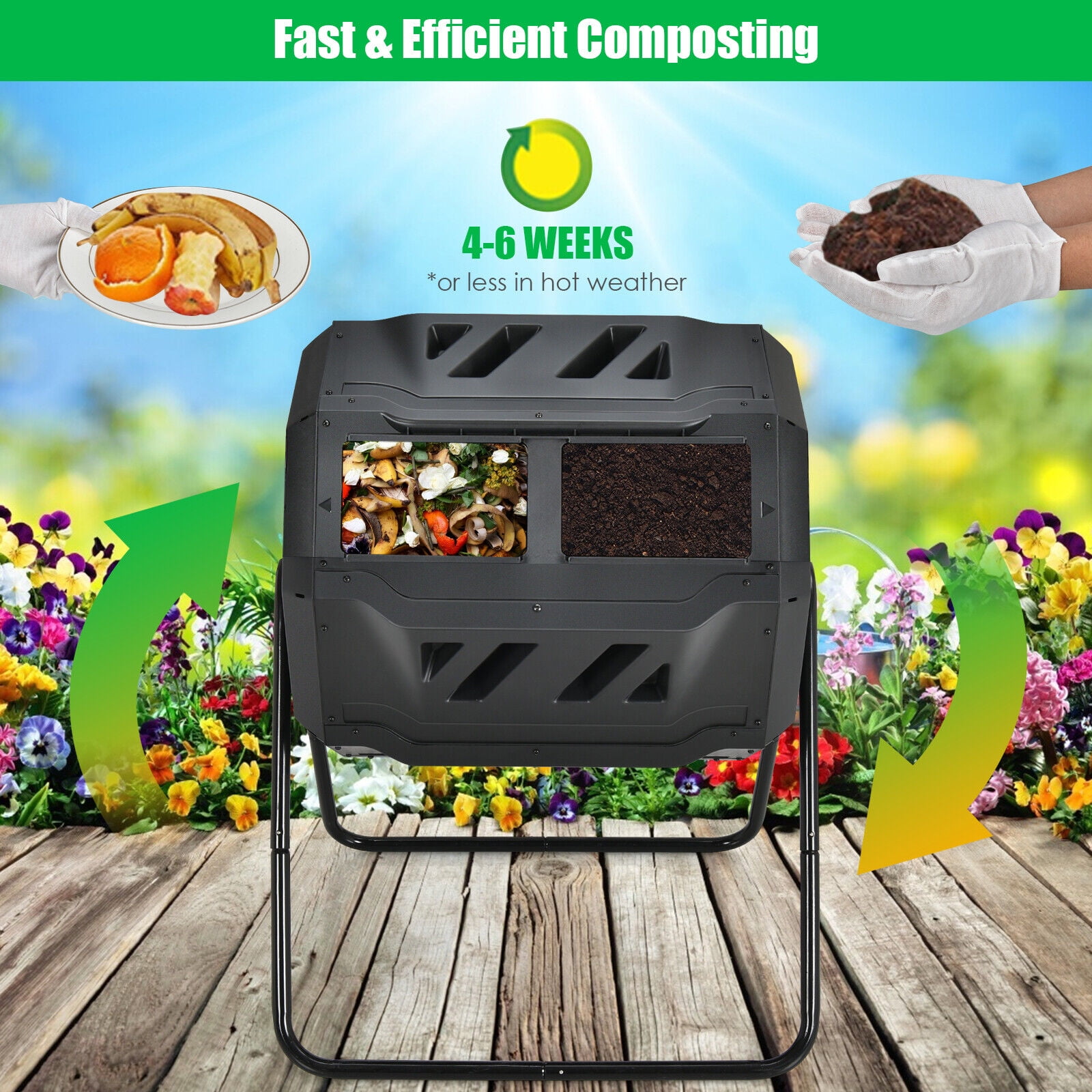 Compost Tumbler 45-Gallon Garden Waste Bin Fertilizer with Dual ...
