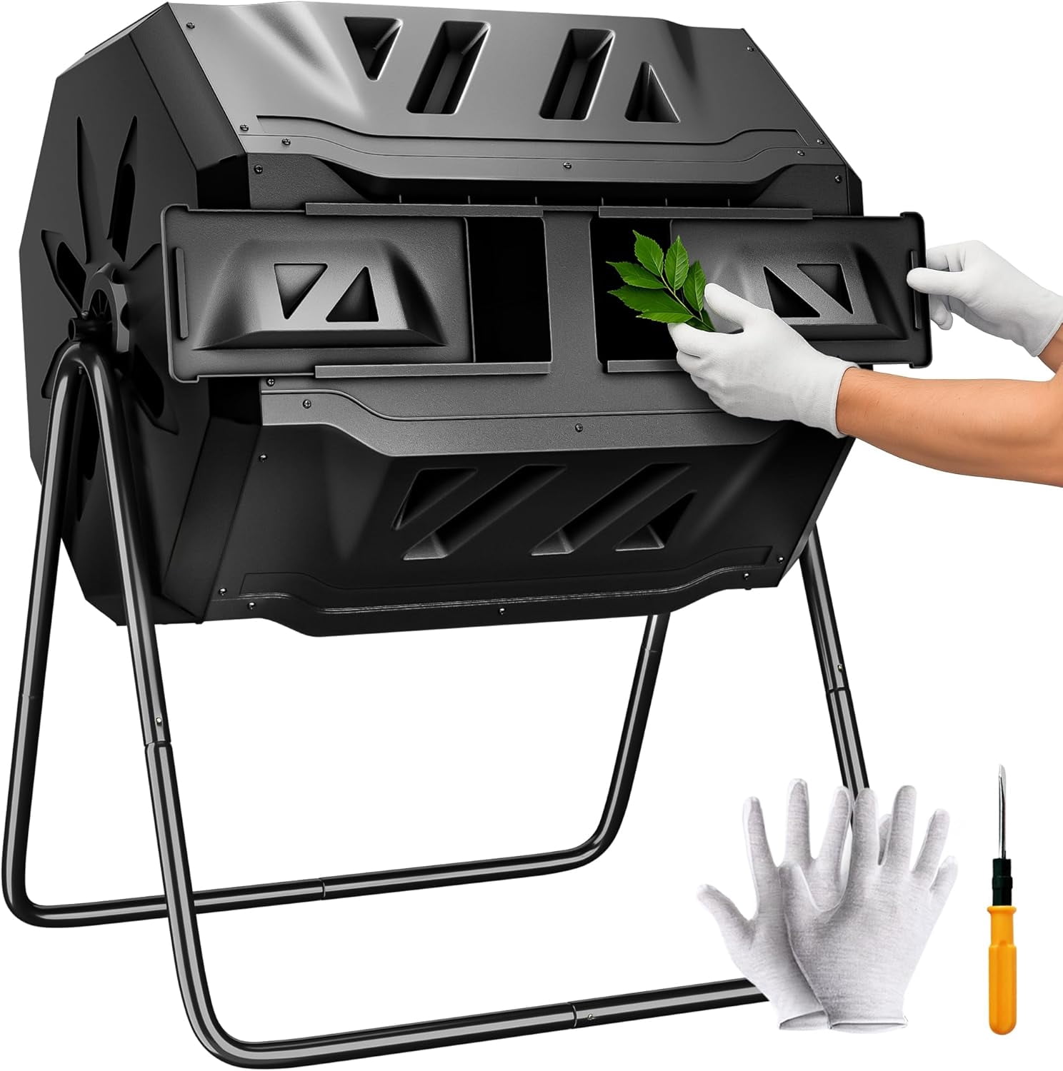 Compost Tumbler Bin 43 Gallon Dual Chamber Compost Bin - Includes ...