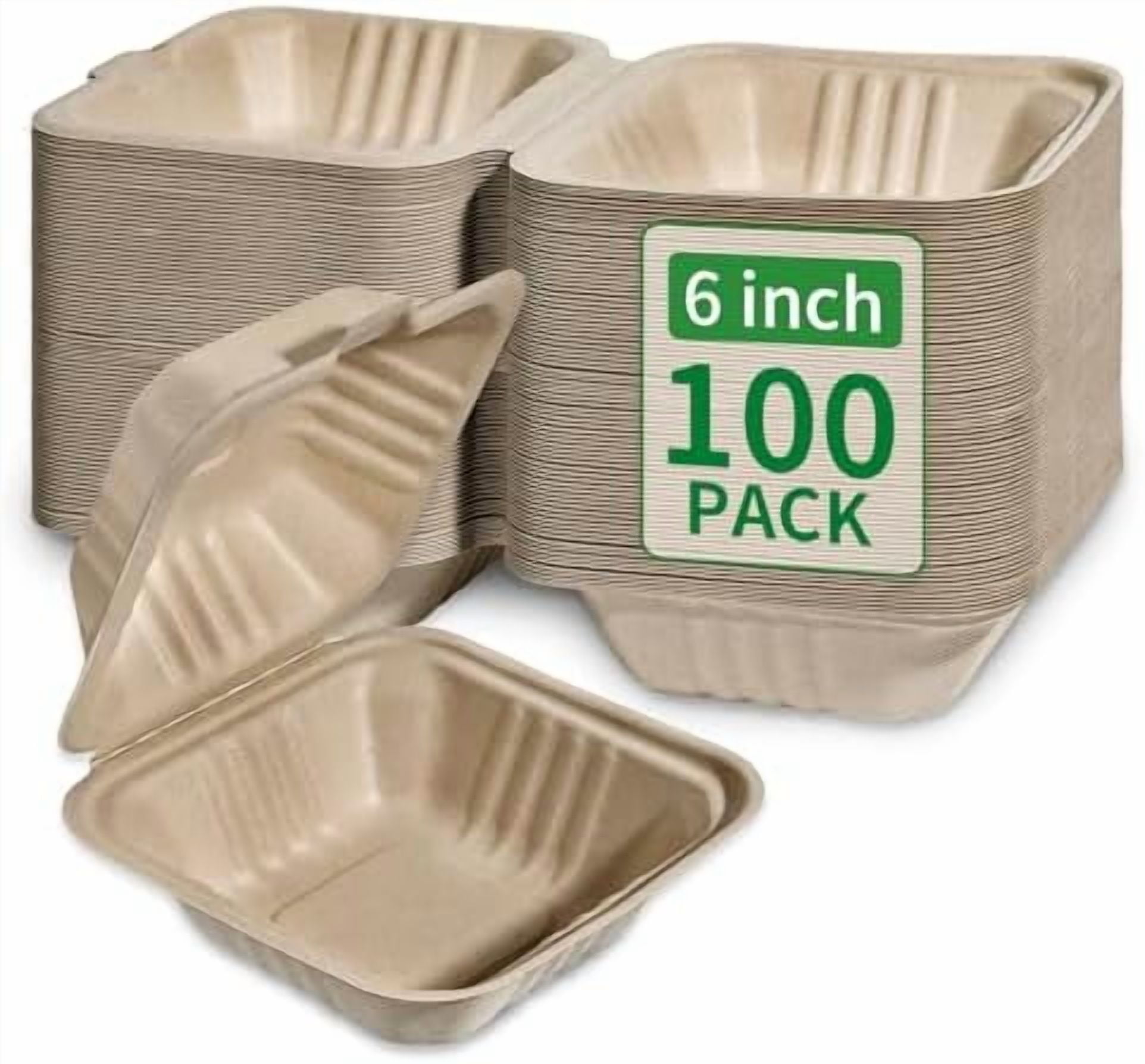 Compostable 100 Pack 6x6 Inch Disposable Square Small Lunch Box Takeout ...
