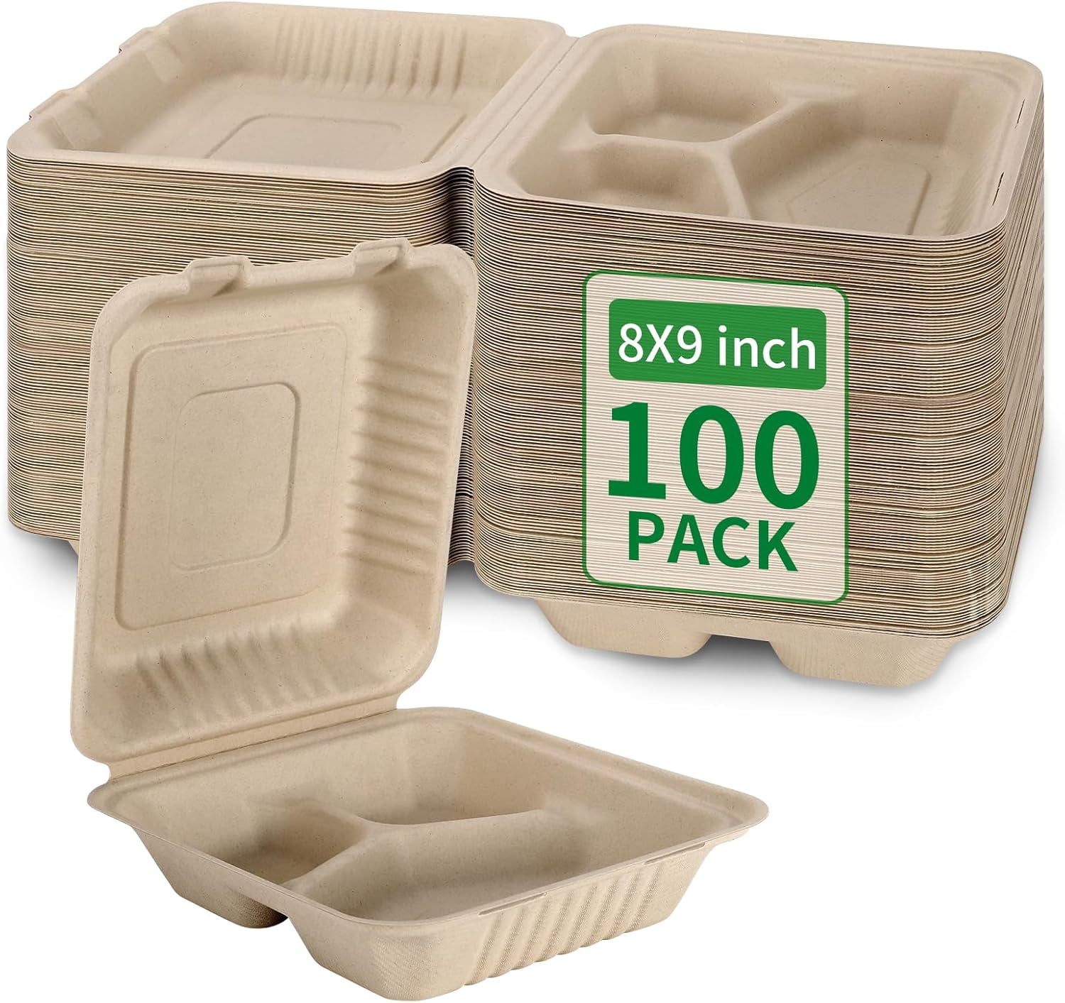 Compostable 100 Pack 8x9 Inch Disposable Square Small Lunch Box Takeout ...