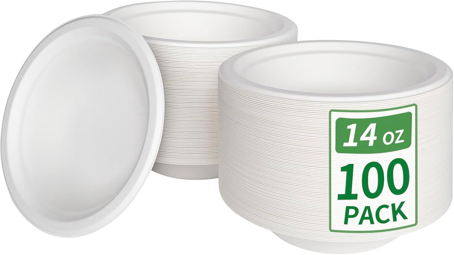 Compostable 14 Ounce 100 Pack Disposable Round Paper Bowls, PFAS-Free ...