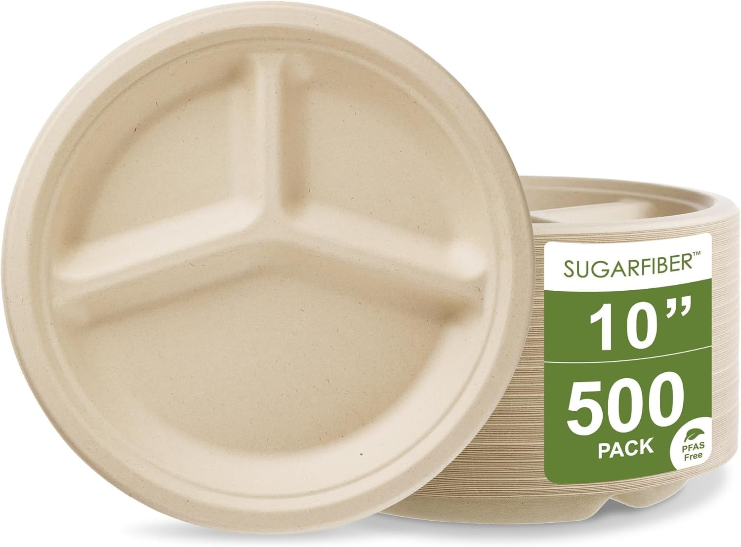 Compostable 3 Compartment Disposable Paper Plates, Round Divided 3 ...