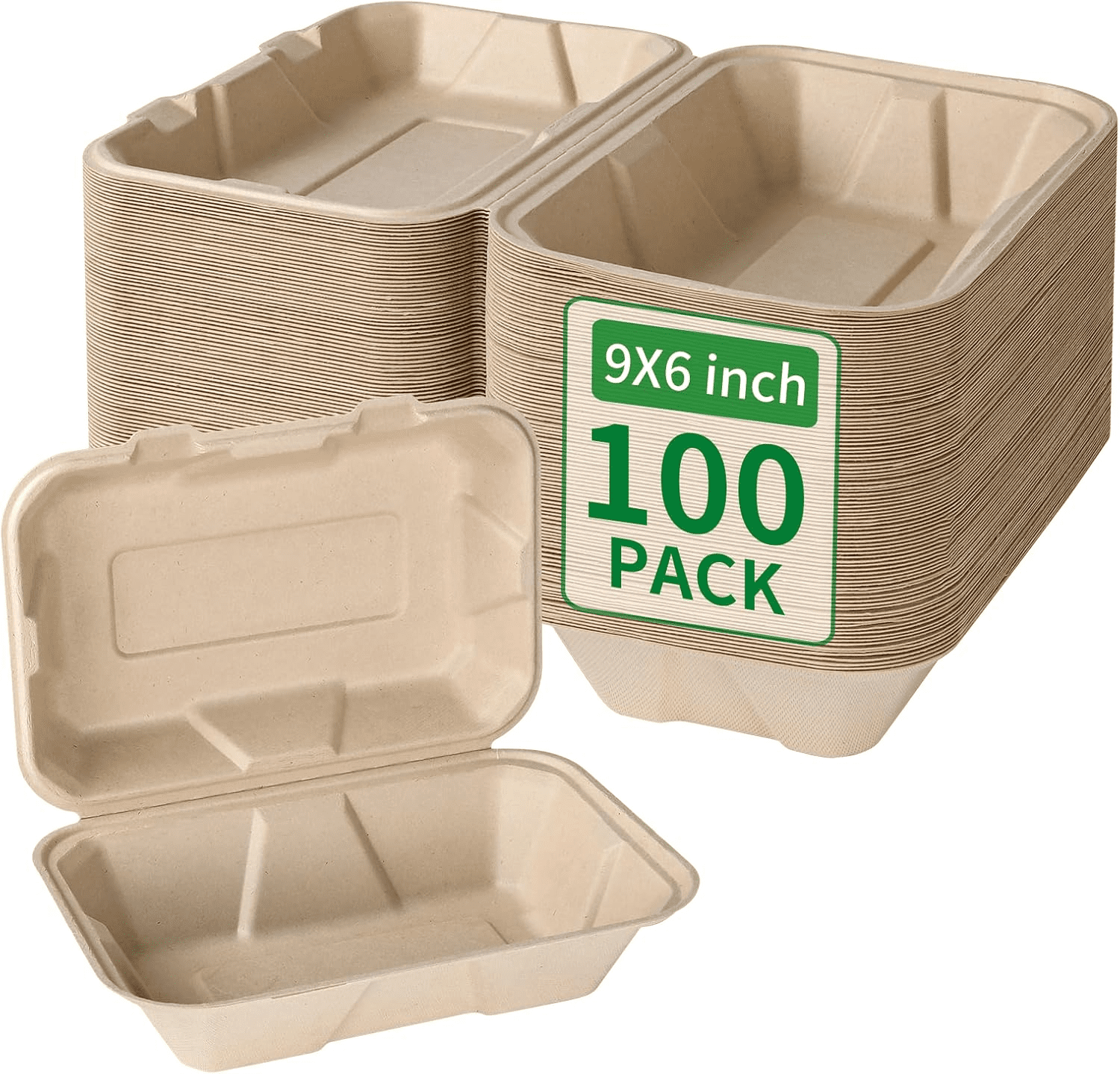 Compostable 50 Pack 8x8 Inch 3 Compartment Takeout Lunch Box Containers ...
