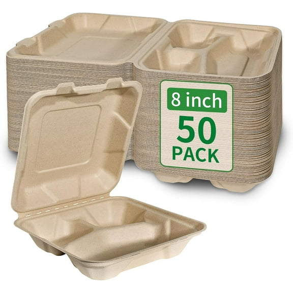 8"x8"x3" White Foam Disposable Clamshell Trays, 3-Compartment Take Out Boxes - 25 Count ...