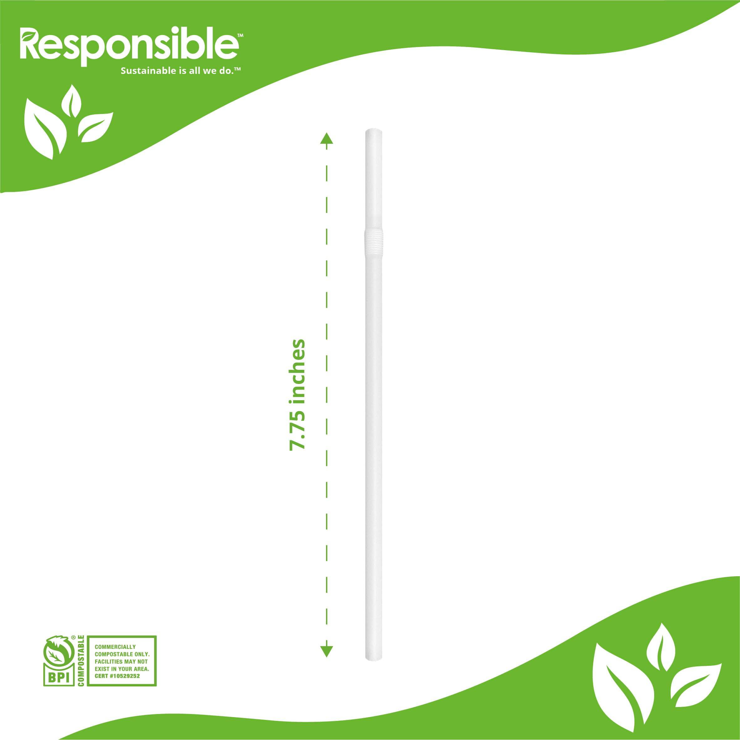 Compostable 7.75" Bioplastic Flexible Straw Individual Wrapped ...