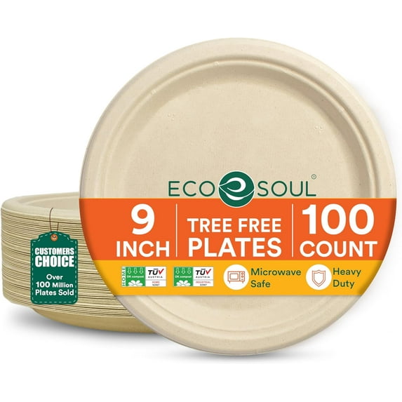 Compostable 9 Inch(100-Pack) Biodegradable Heavy-Duty Disposable Eco ...