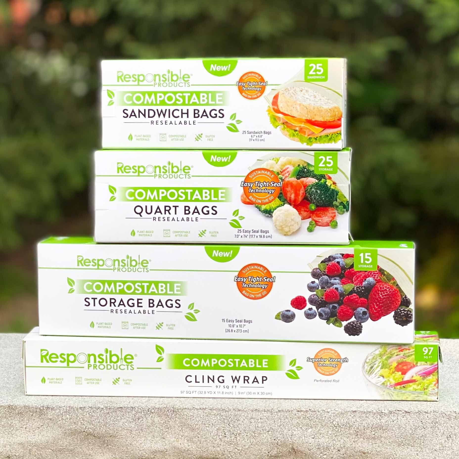 Compostable Bag Bundle Pack - Resealable Zip Compostable Food Storage ...