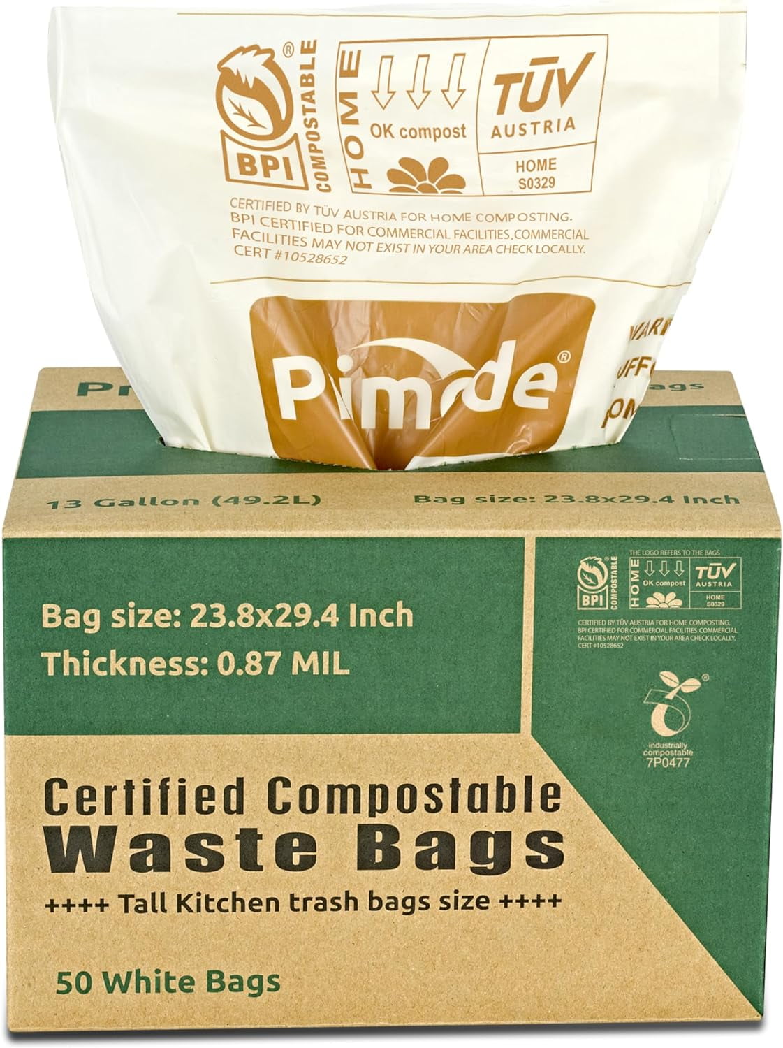 Compostable Bags, 13 Gallon Food Scraps Yard Waste Bags, 50 Count ...