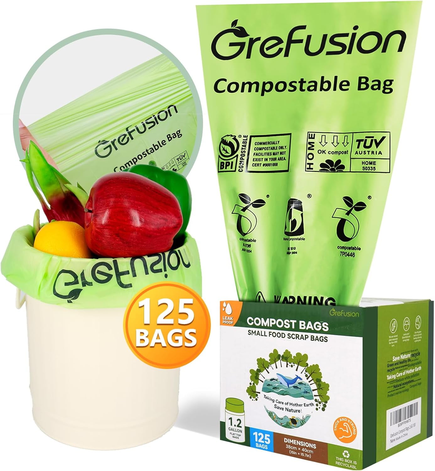 Compostable Bags for Kitchen Compost Bin, 1.2 Gallon, 125 Count ...
