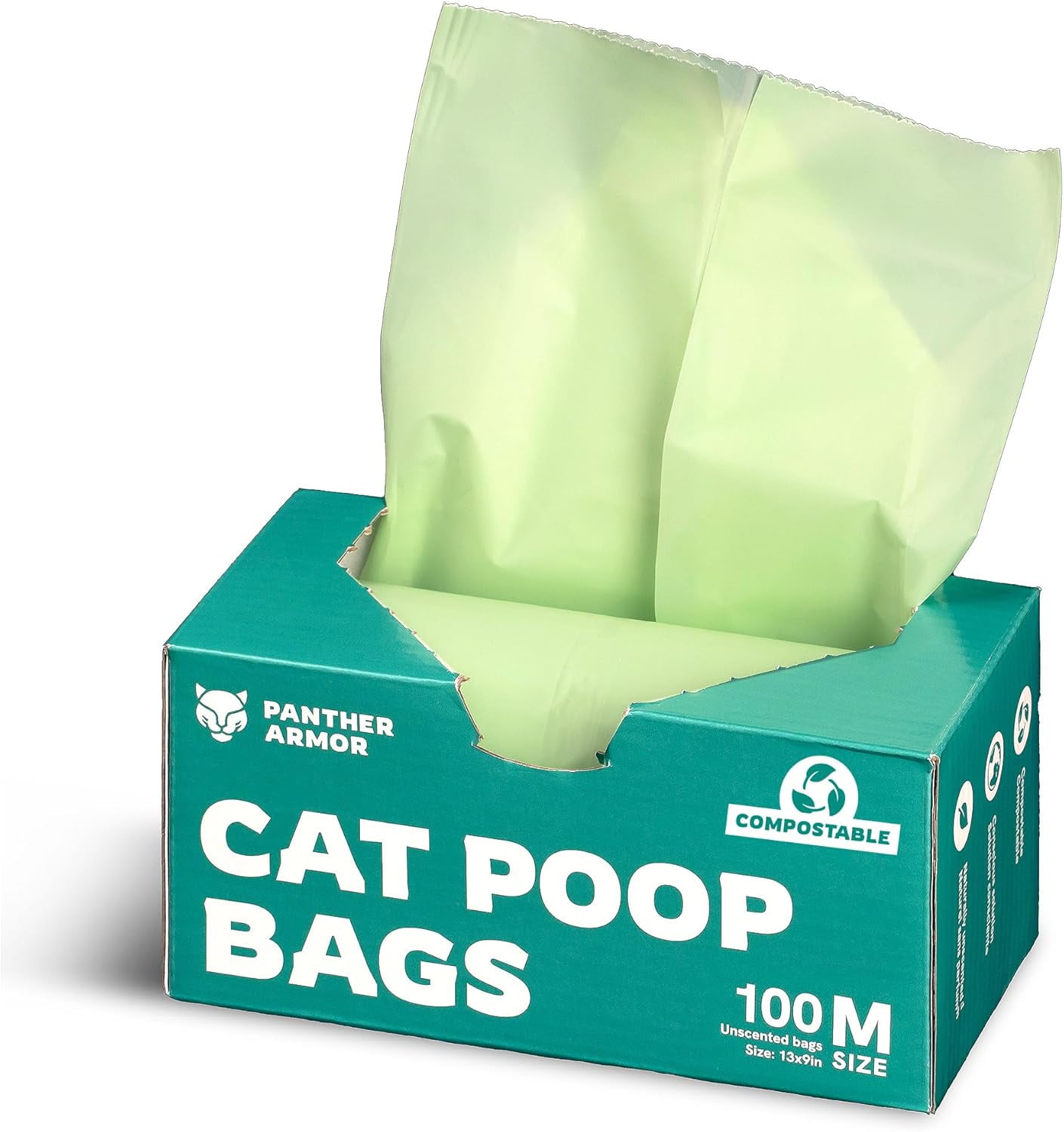 Compostable Cat Litter Bags for Poop - 100x Unscented Pet Waste, 13x9in ...