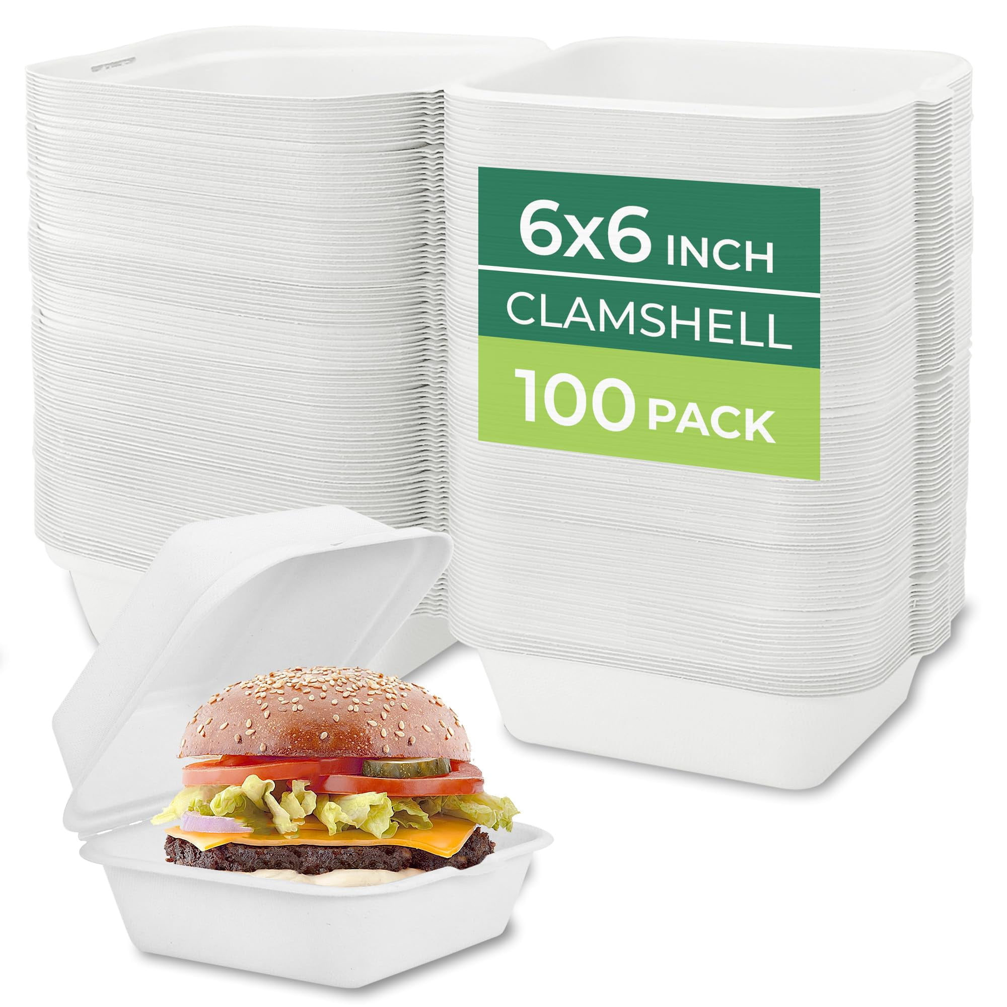 Compostable Clamshell Food Containers 8x8 Inch 50-Pack Biodegradable ...