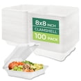 Compostable Clamshell Food Containers 8x8 Inch 50-Pack Biodegradable ...