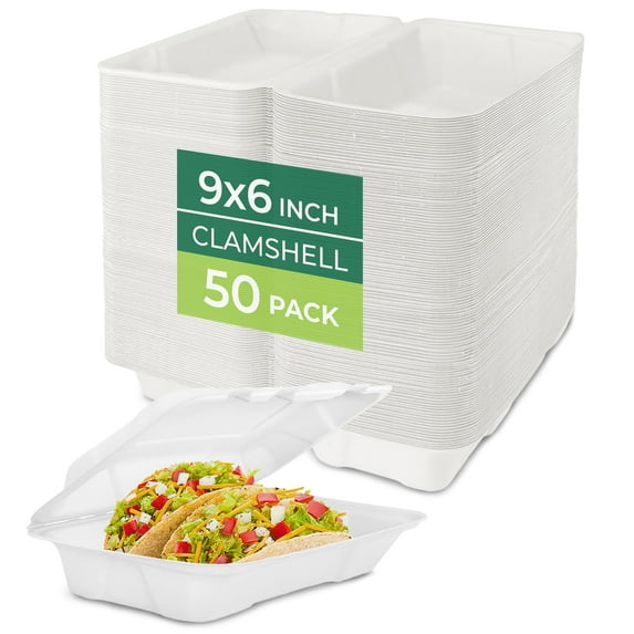 Compostable Clamshell Food Containers 8x8 Inch 50-Pack Biodegradable ...