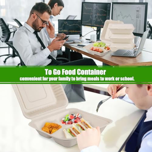 Compostable Clamshell Take Out Food Containers, 8X8 3-Compartment 200 ...