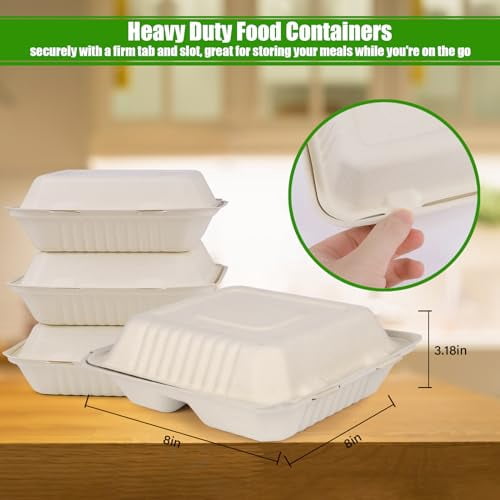 Compostable Clamshell Take Out Food Containers, 8X8 3-Compartment 200 ...