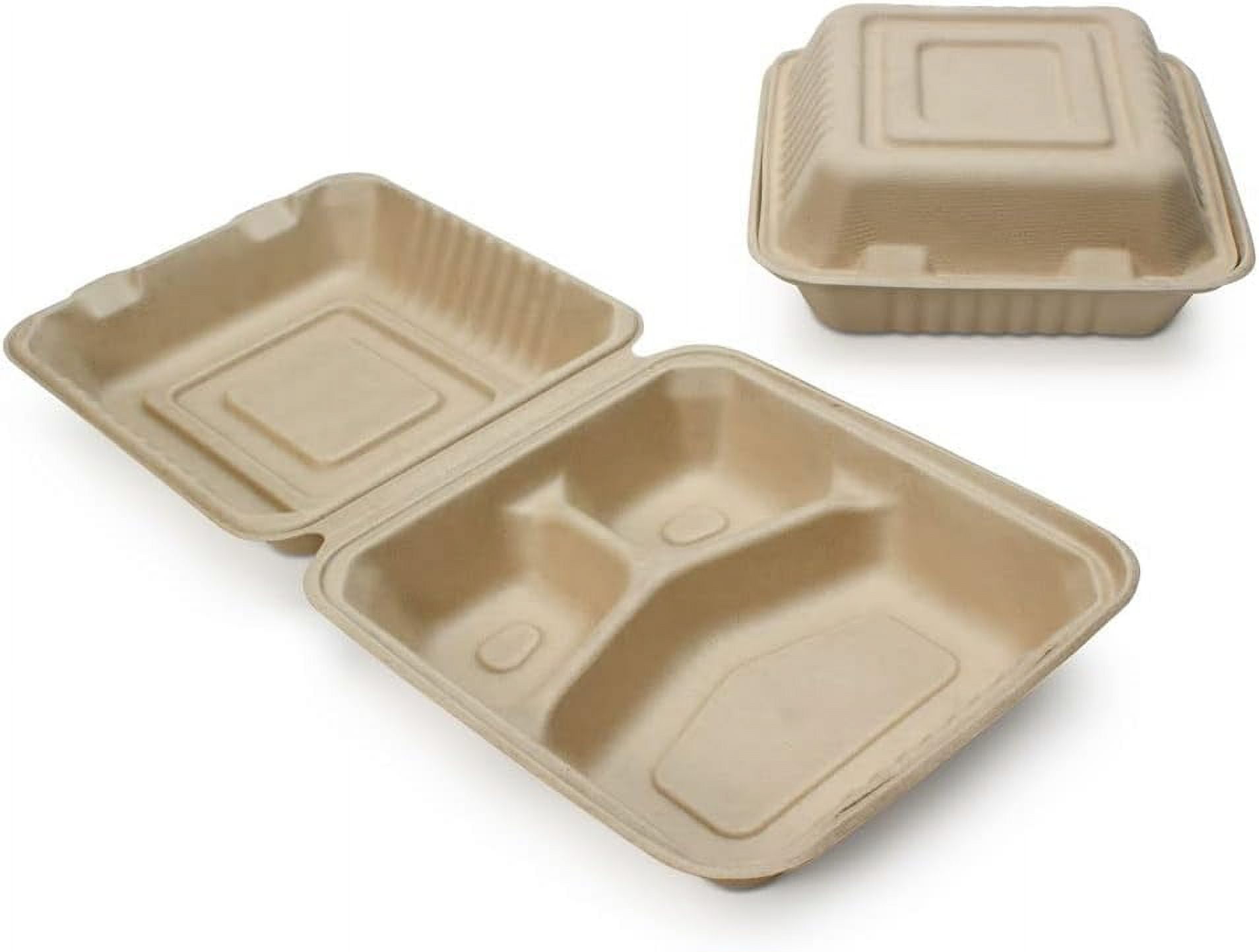 Compostable Disposable Food Containers With Lids [8”X8” 3-Comp 200 Pack ...