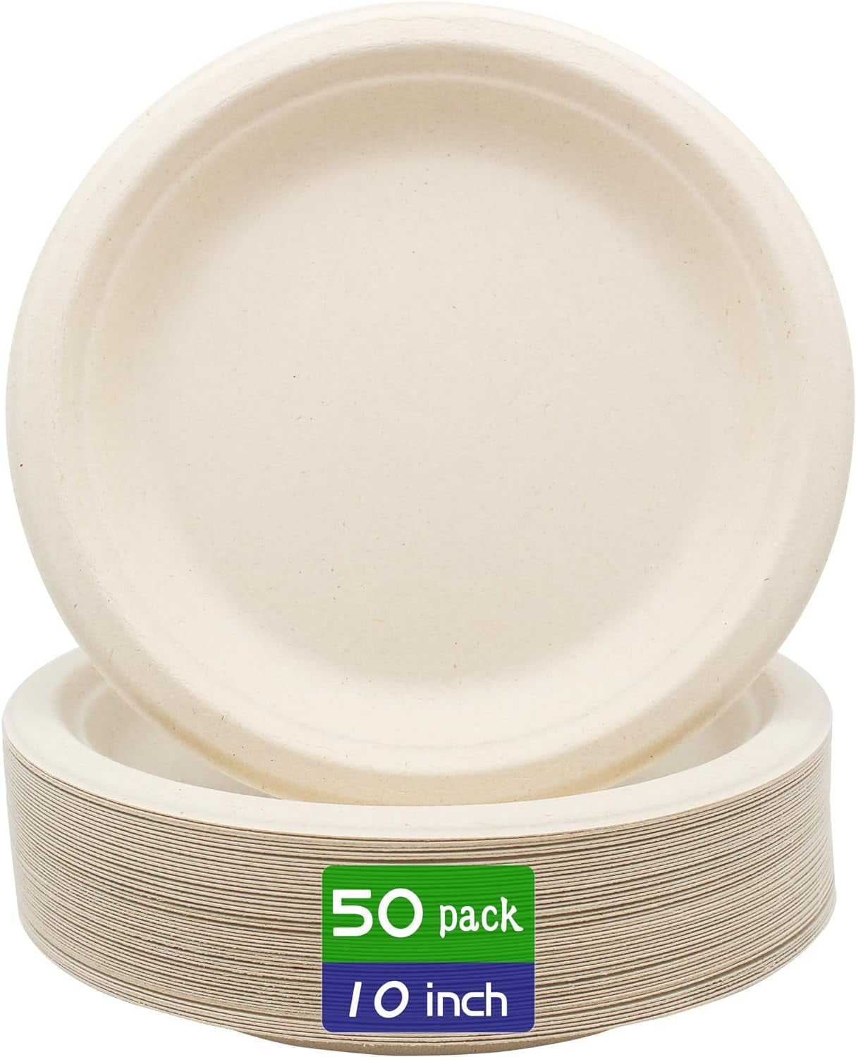 Compostable Disposable Paper Plates, Heavy Duty Waterproof - 50 Pack 10 ...