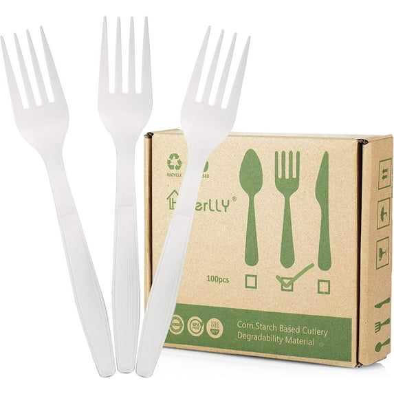 Compostable Fork,100 Biodegradable Silverware for Party,Large ...