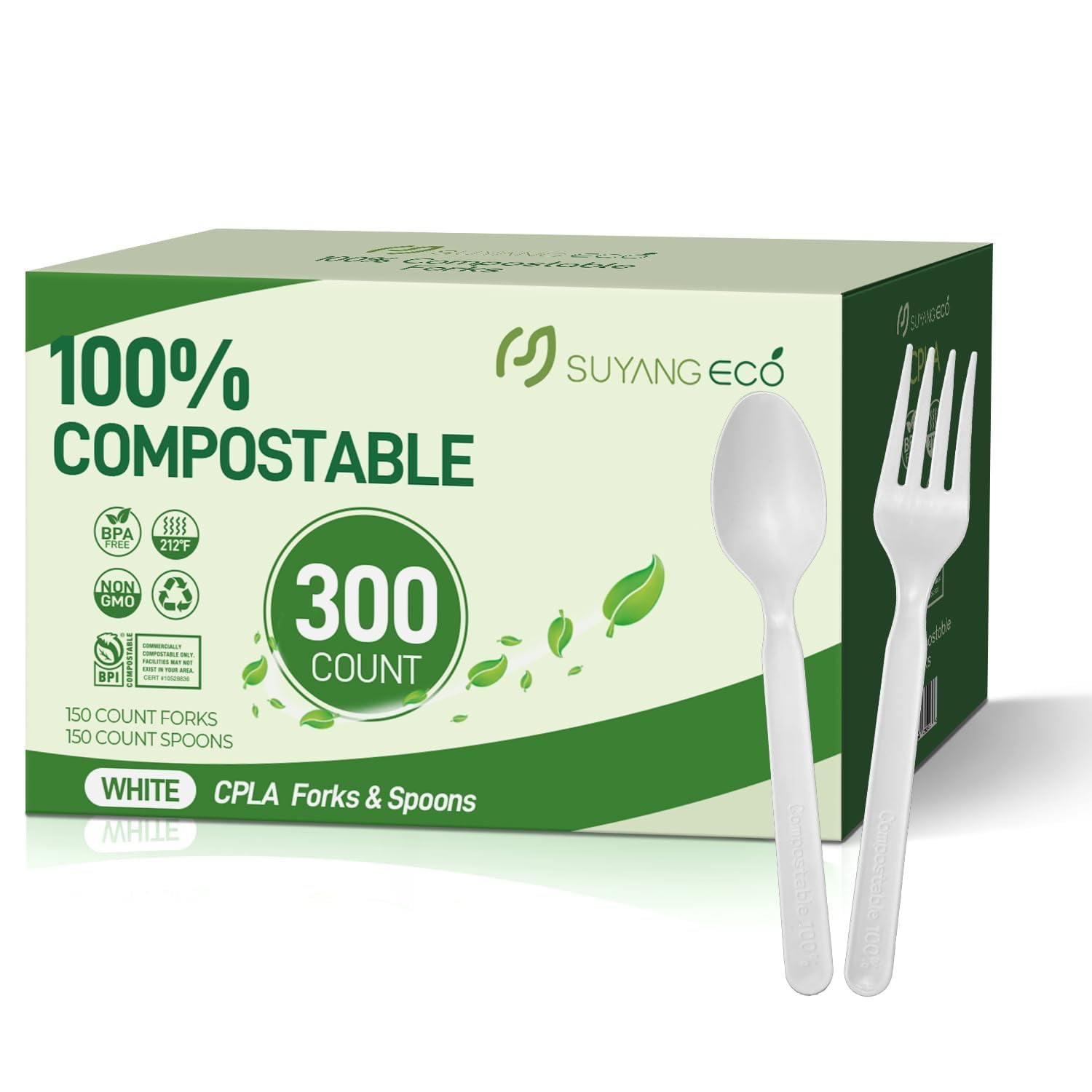 Compostable Forks and Spoons Bulk 300 Count Disposable Compostable ...