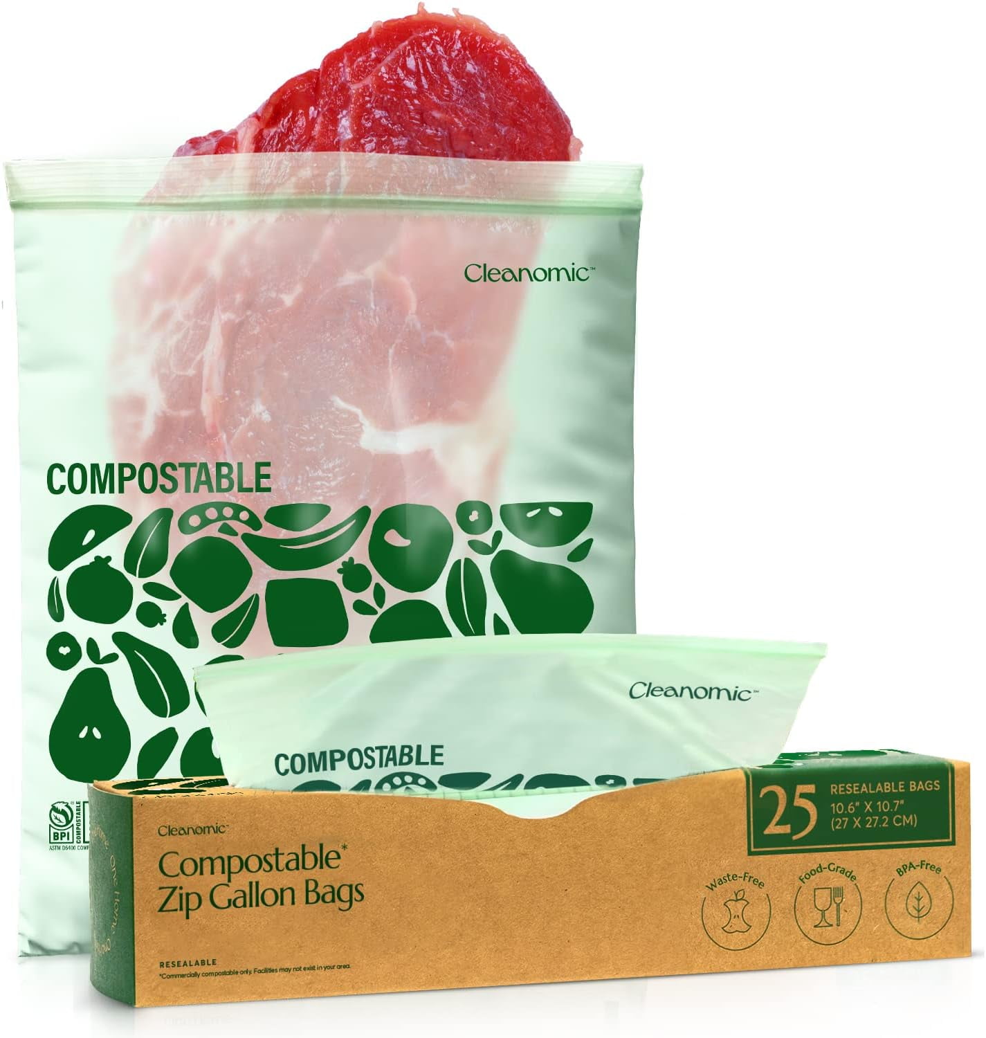 Compostable* Gallon Size Food Storage Bags (25 Eco Zip) Freezer and ...