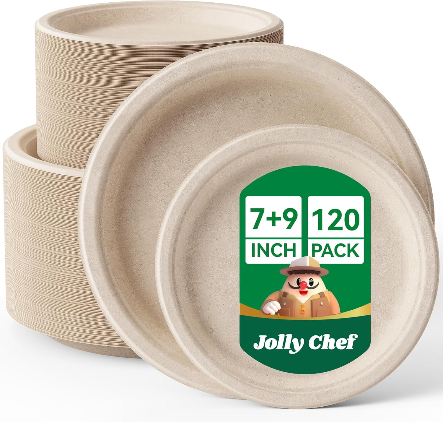 Compostable Heavy Duty Plates 𝟳 𝗶𝗻𝗰𝗵 𝗮𝗻𝗱 𝟵 𝗶𝗻𝗰𝗵 [𝟭𝟮𝟬 𝗣𝗮𝗰𝗸] Eco-Friendly ...