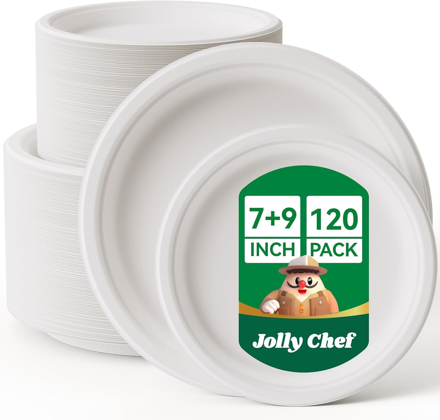 Compostable Heavy Duty Plates 𝟳 𝗶𝗻𝗰𝗵 𝗮𝗻𝗱 𝟵 𝗶𝗻𝗰𝗵 [𝟭𝟮𝟬 𝗣𝗮𝗰𝗸] Eco-Friendly ...