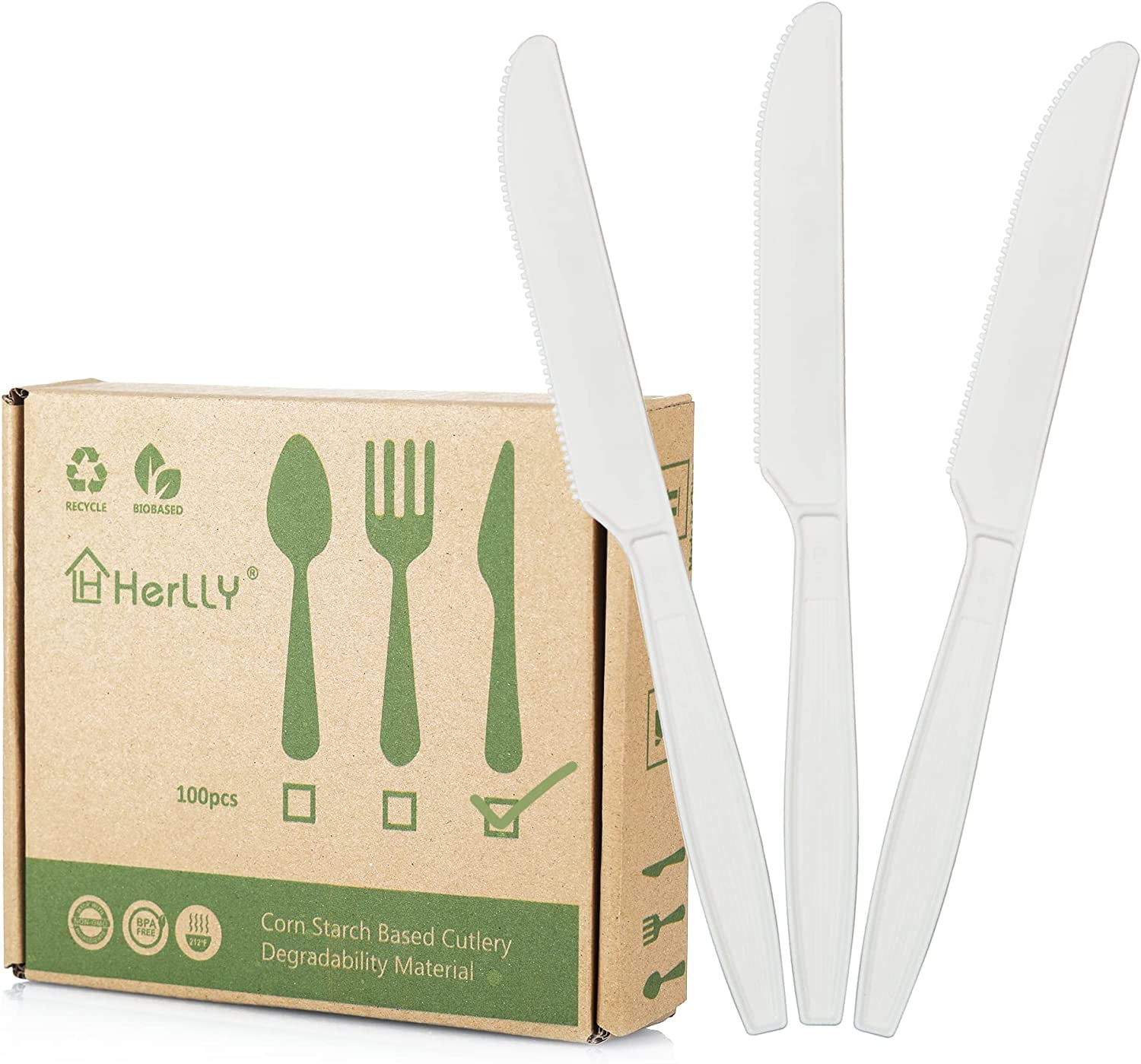 Compostable Knife,100 Biodegradable Silverware for Party, Large ...