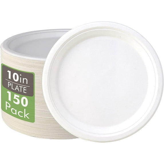 Compostable Paper Plates 10 Inch [150 Pack], Disposable Biodegradable ...